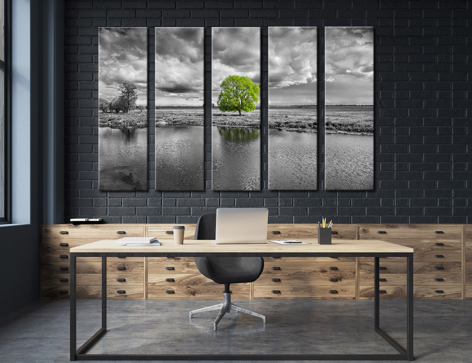 Green Tree Wall Art Black and White Landscape Wall Decor Black | Etsy