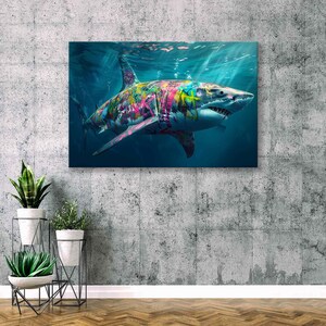 Magnificent Great White Shark Graffiti: an Exquisite Canvas Print ...