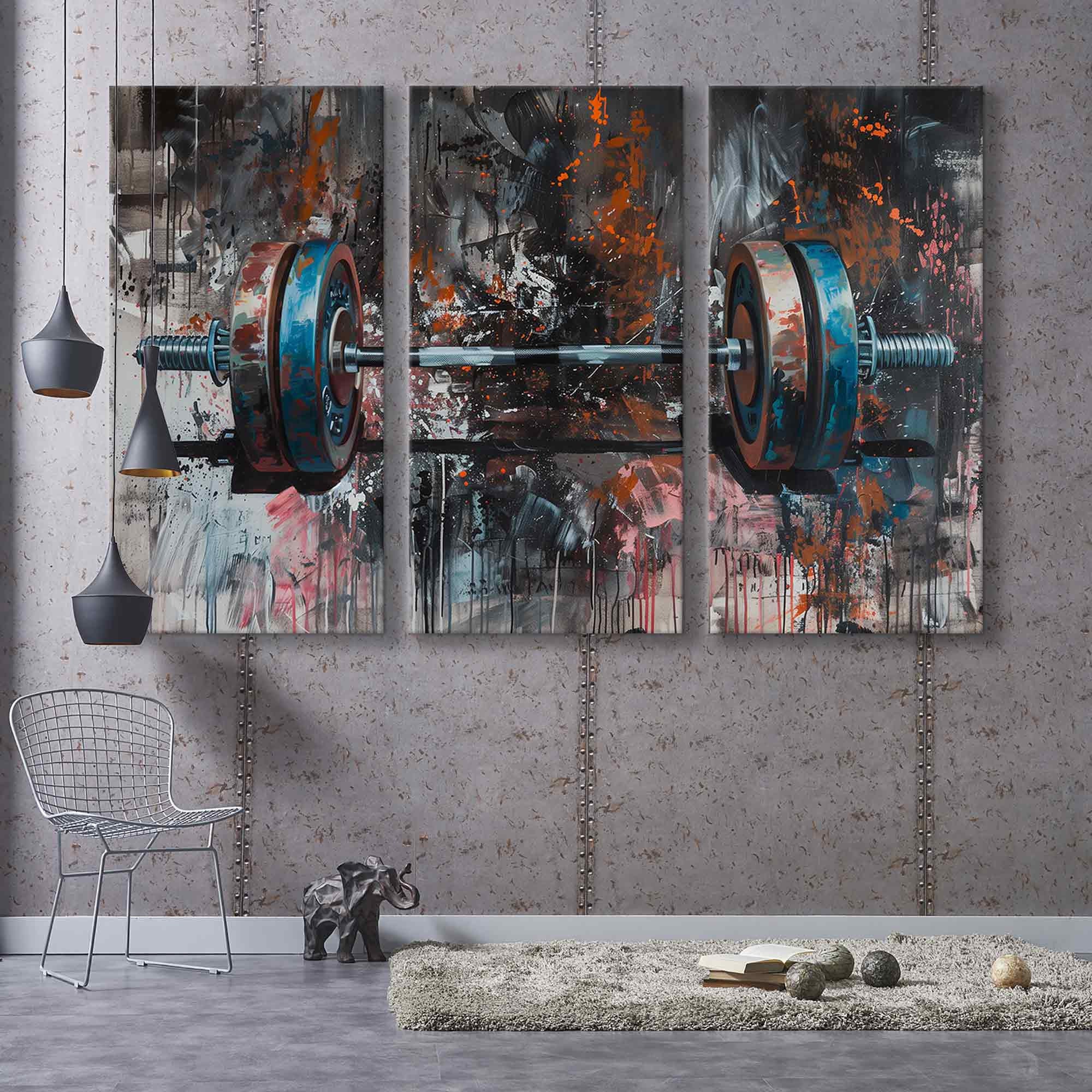 Energetic Abstract Barbell Painting Canvas Print - Inspiring Workout ...