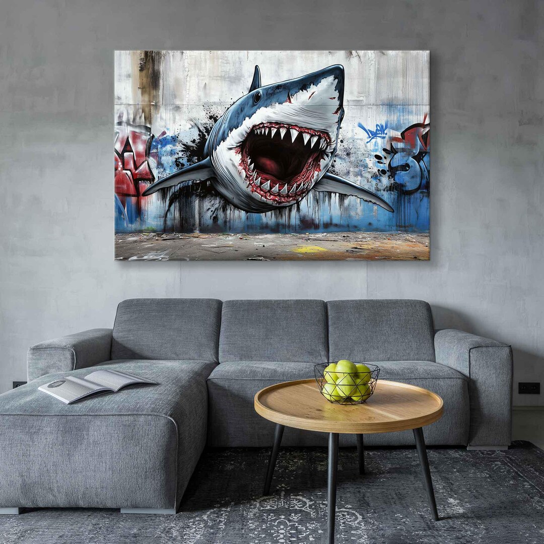 Stunning Great White Shark Street Art: A Striking Canvas Print ...