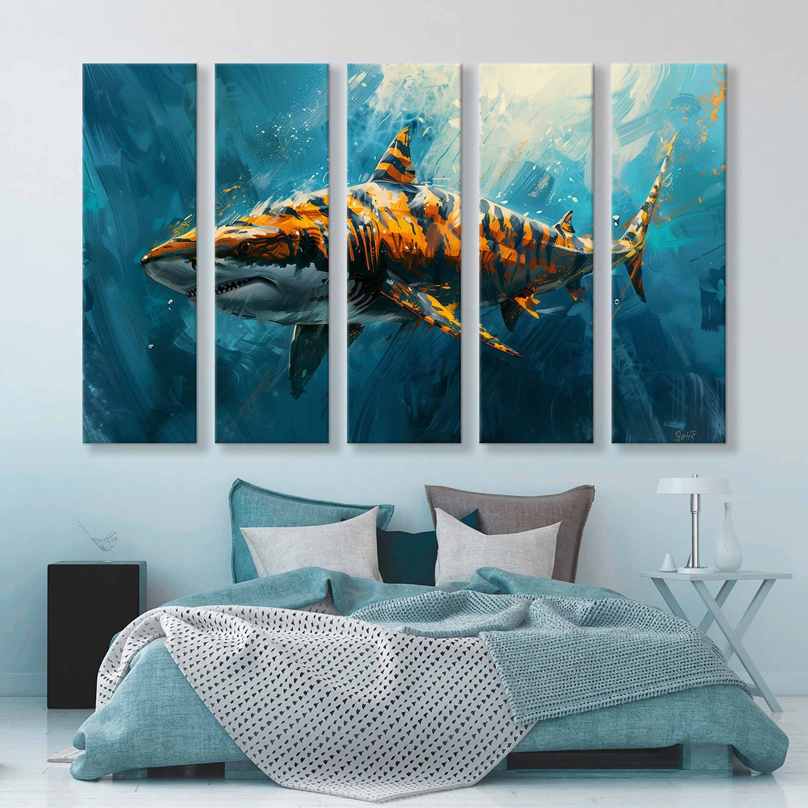 Oceanic Ferocity, an Exquisite Canvas Painting Replicating a Shark ...