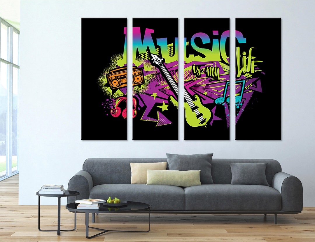 Music is My Life Canvas Music Graffiti Wall Art Gift for the Musician ...
