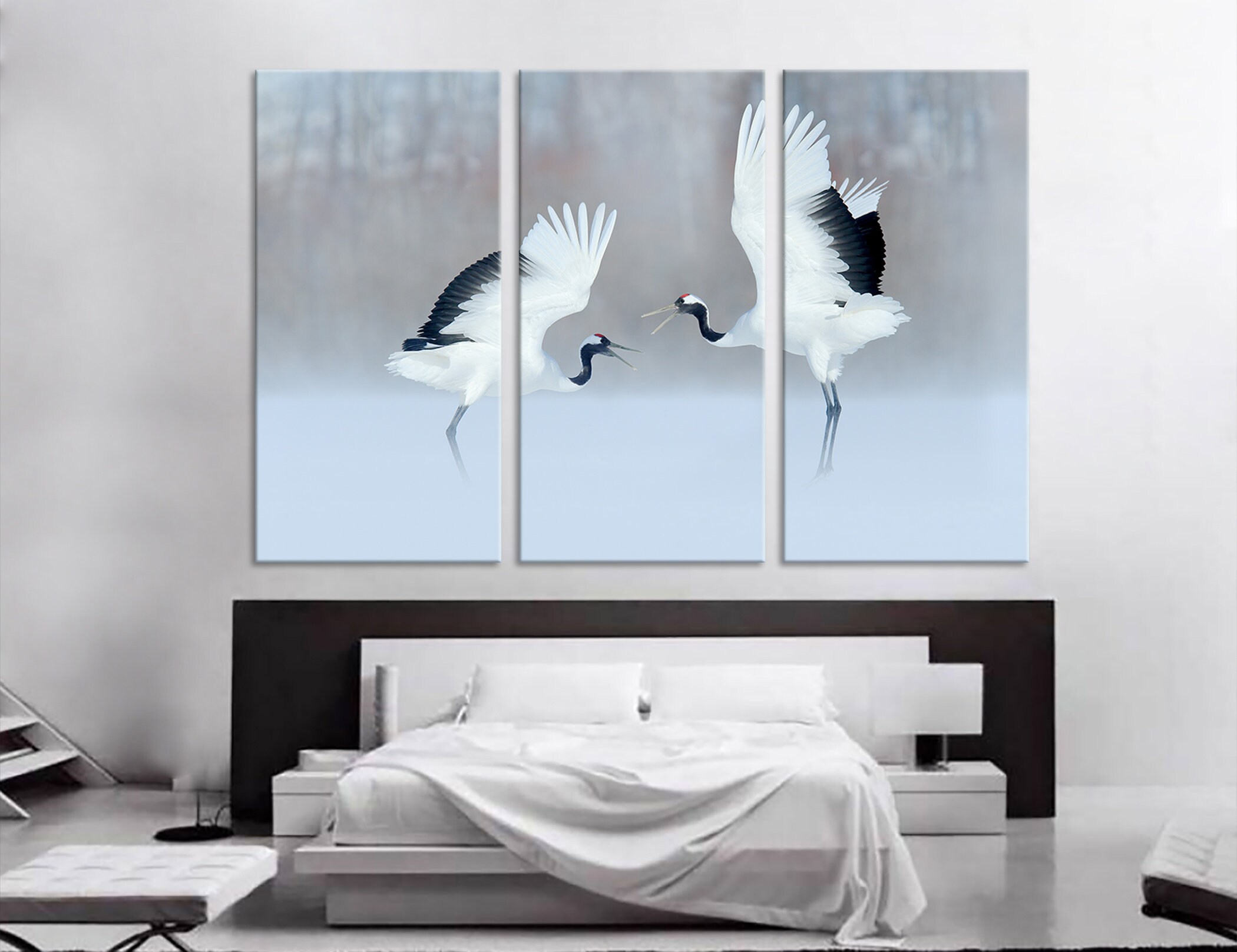 Dancing Pair of Red-crowned Crane Wall Art Cranes Canvas Extra - Etsy UK