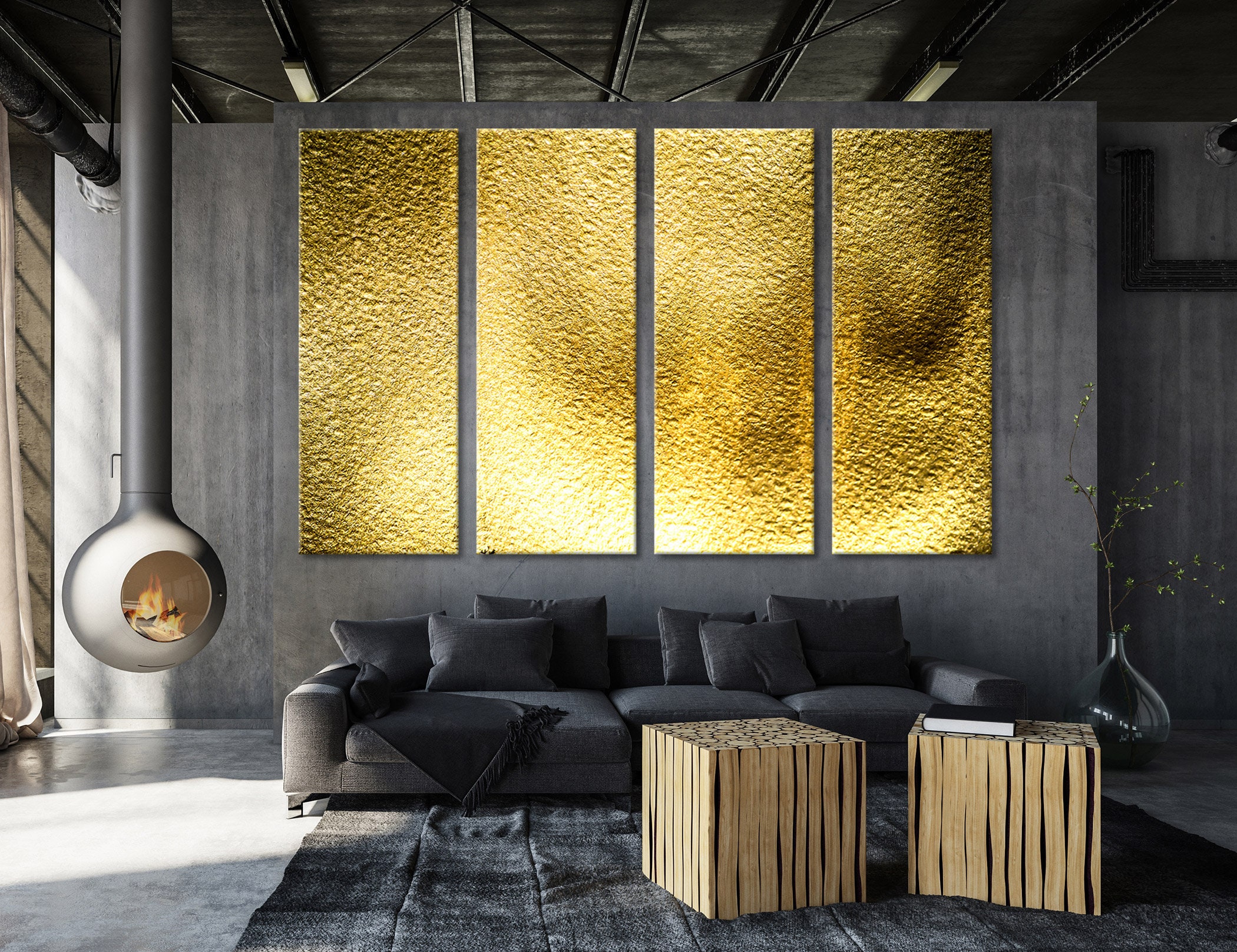 Golden Foil Abstract Wall Decor | Etsy