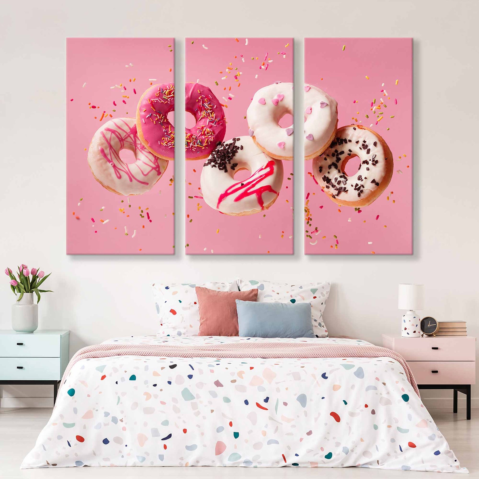 Deliciously Sweet Doughnuts Canvas Print - Vibrant Pink Treats Adorn ...