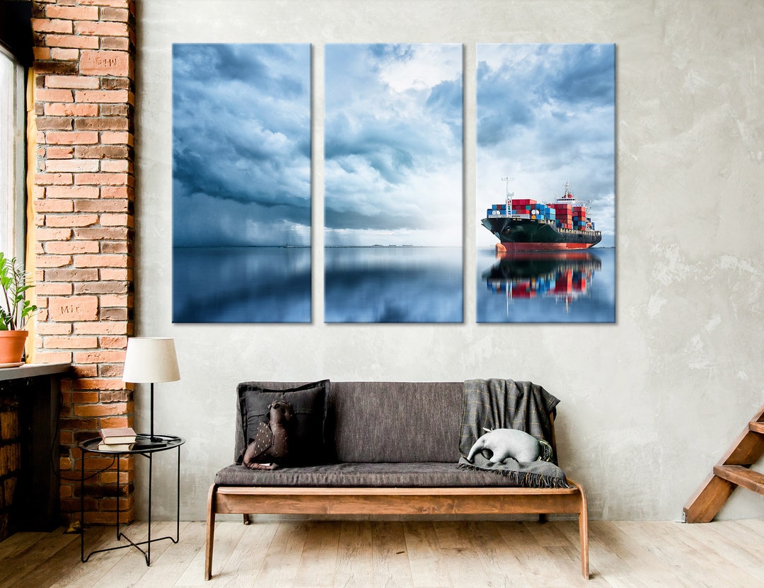 International Container Cargo Ship Canvas Print Nautical Vessel Wall ...