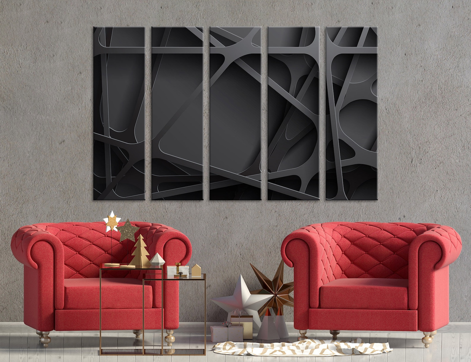 3D Effect Wall Art Black Abstract Wall Decor Abstract Canvas Print ...
