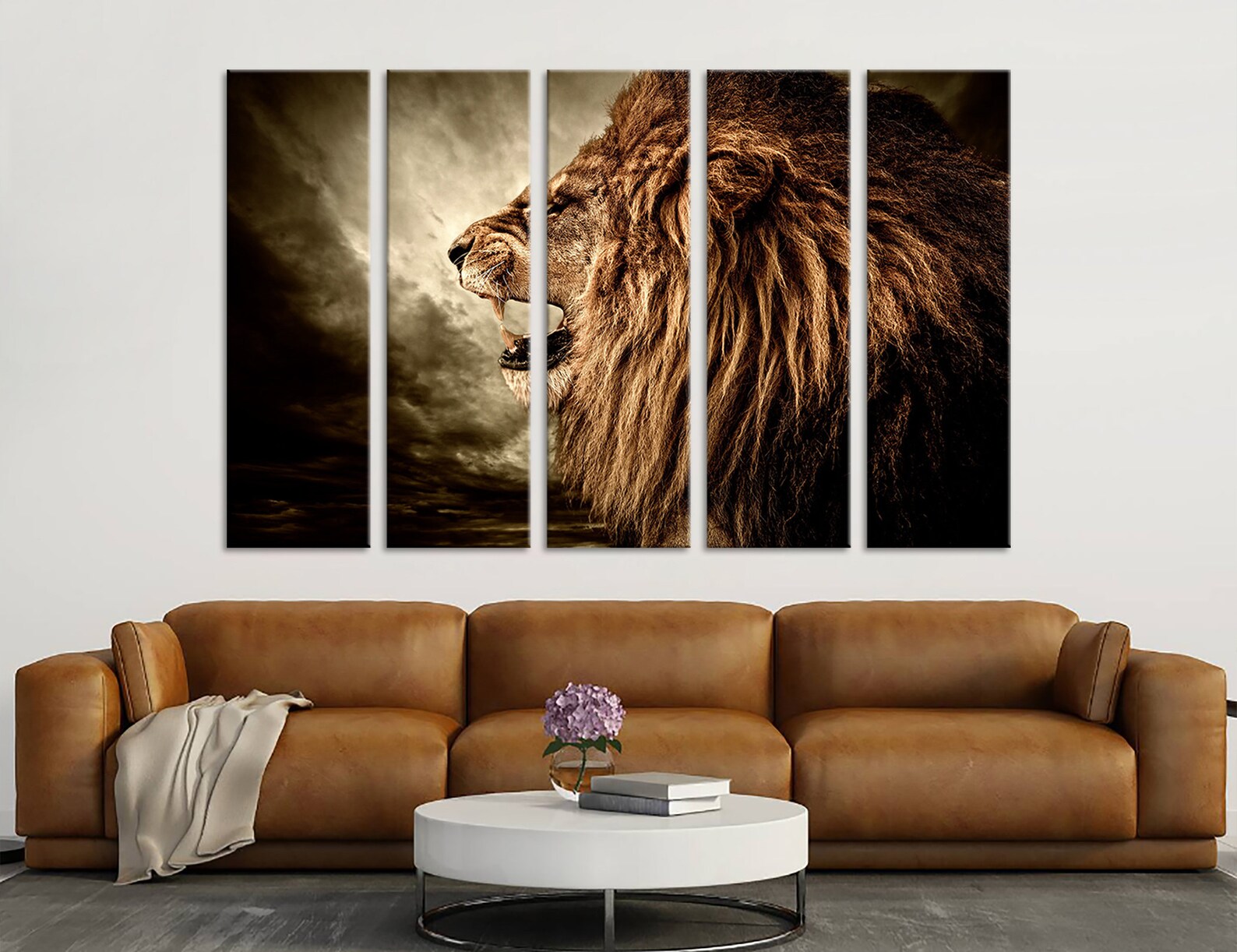 Roaring Lion Against Stormy Sky Art Lion Canvas Wall Art Lion Wall ...