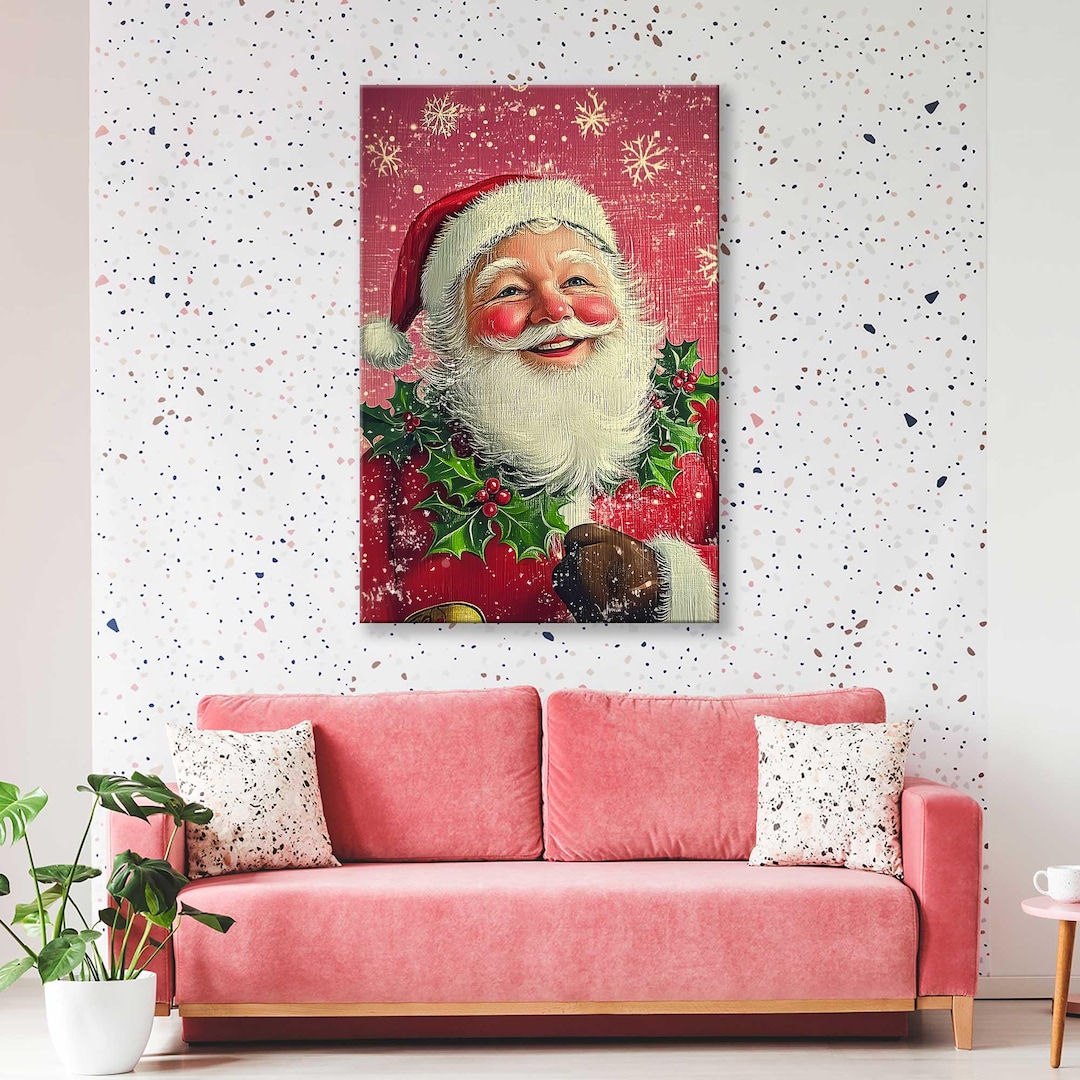 Vintage Santa Portrait Canvas Print, Printed Christmas Wall Art, Rustic ...