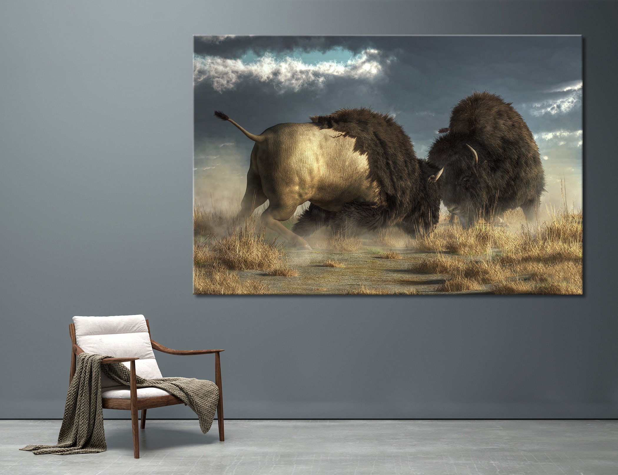 Two Great Bisons Wall Art Bison Canvas Extra Large Wall Art | Etsy