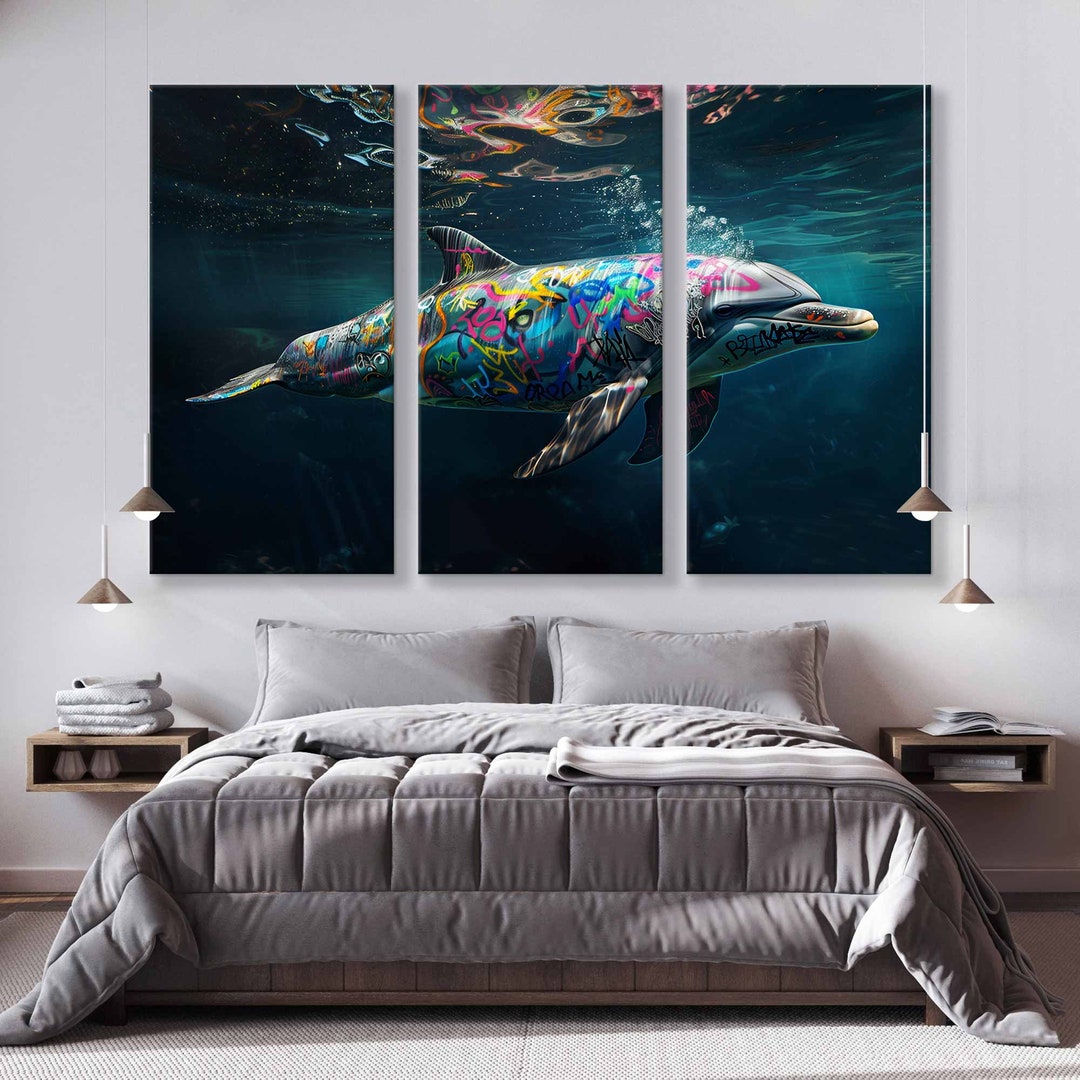 Swimming Dolphin Graffiti Canvas Print: A Captivating Fusion of Aquatic ...