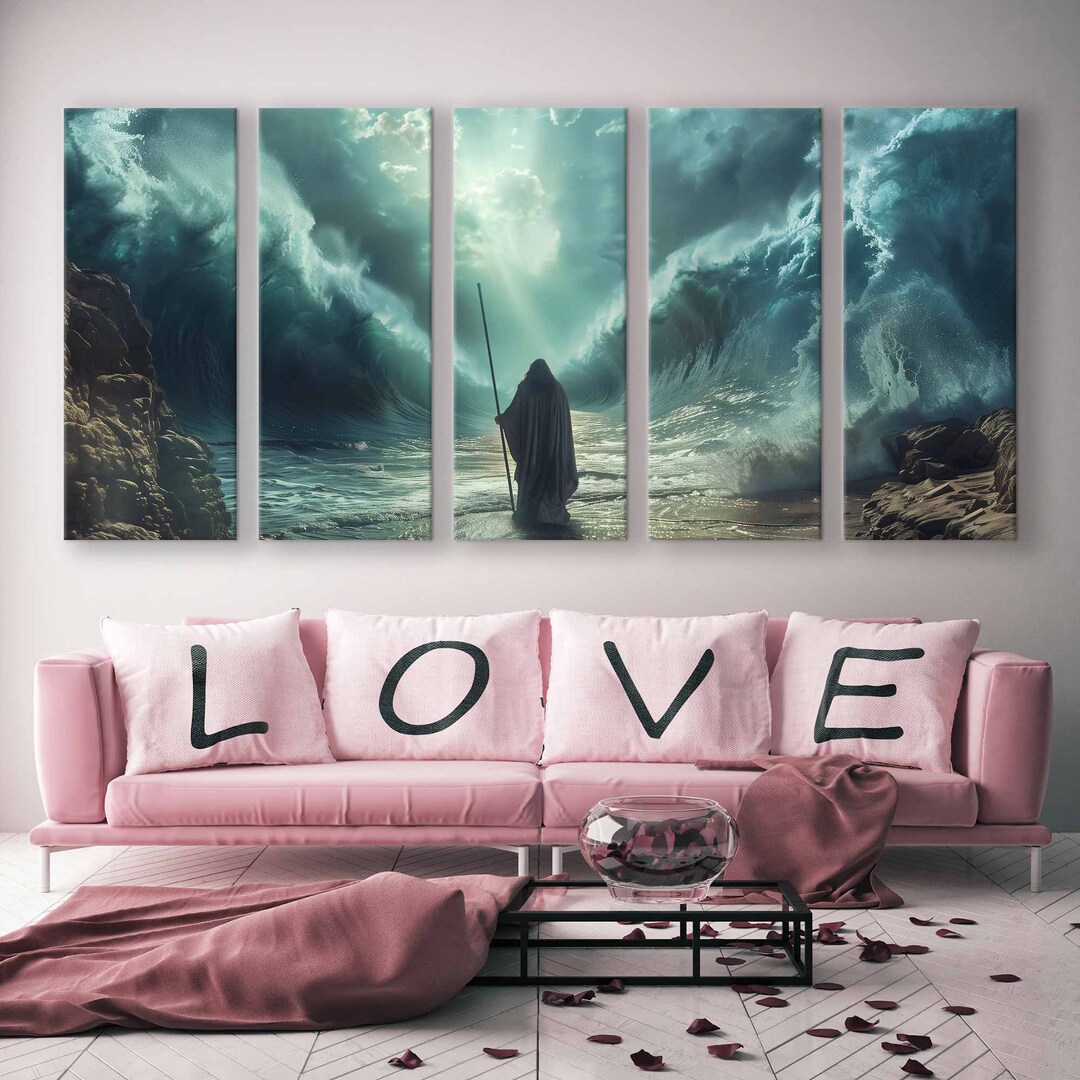 Moses Parting the Red Sea Canvas Print, Religious Wall Art, Extra Large ...