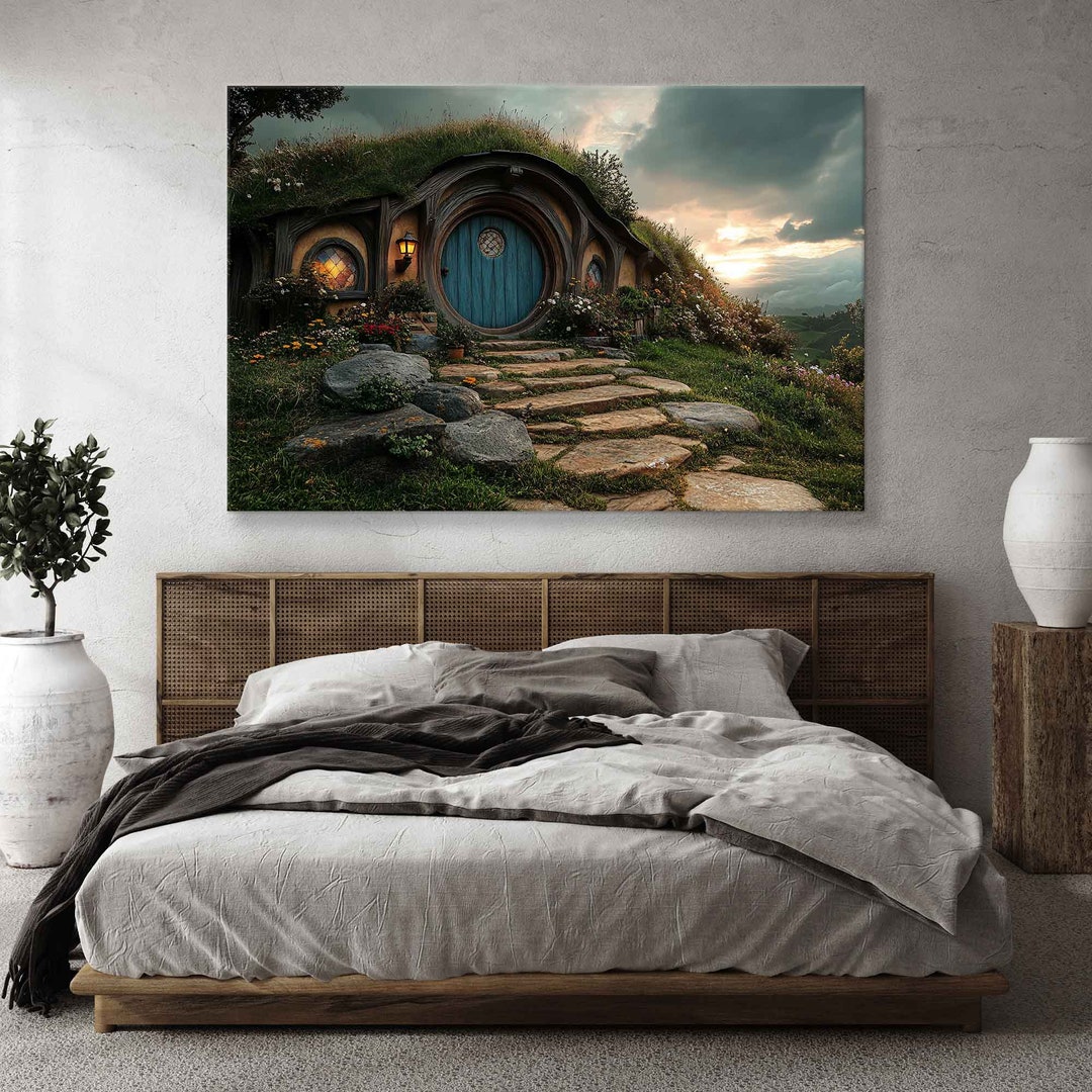 Hobbit House Wall Art, Rustic Canvas Print, Reproduction of Hobbit Hole ...