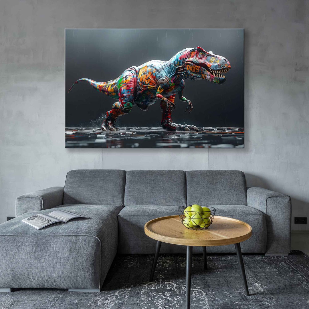 T-rex Graffiti: Great Gift for Street Art Lovers, Colorful Canvas Print ...