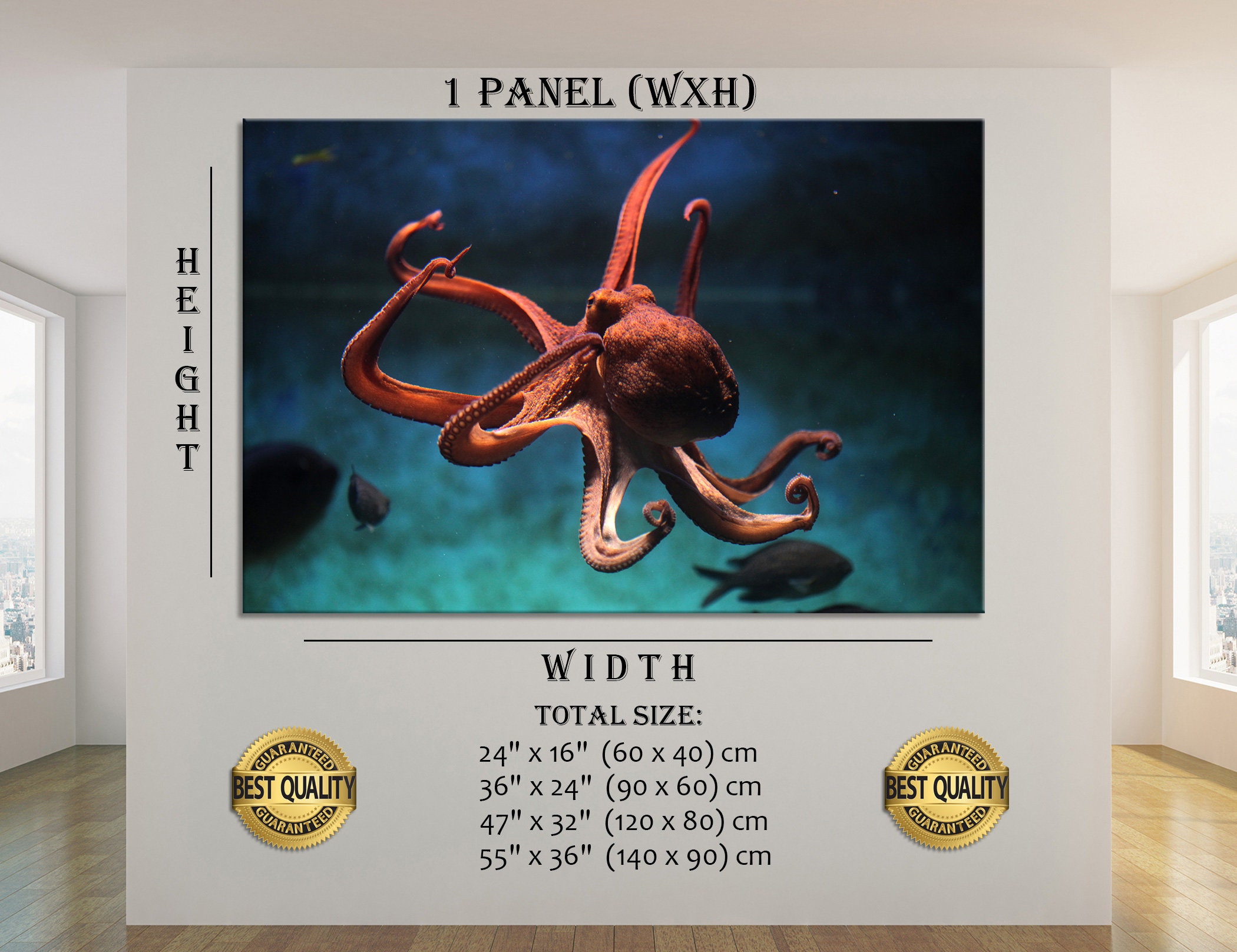 Common Octopus Orange Octopus Canvas Set Animal Wall Decor - Etsy