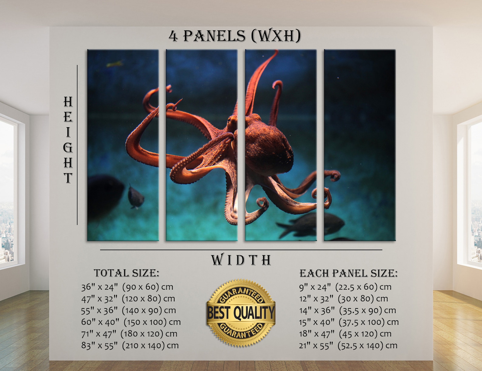 Common Octopus Orange Octopus Canvas Set Animal Wall Decor - Etsy