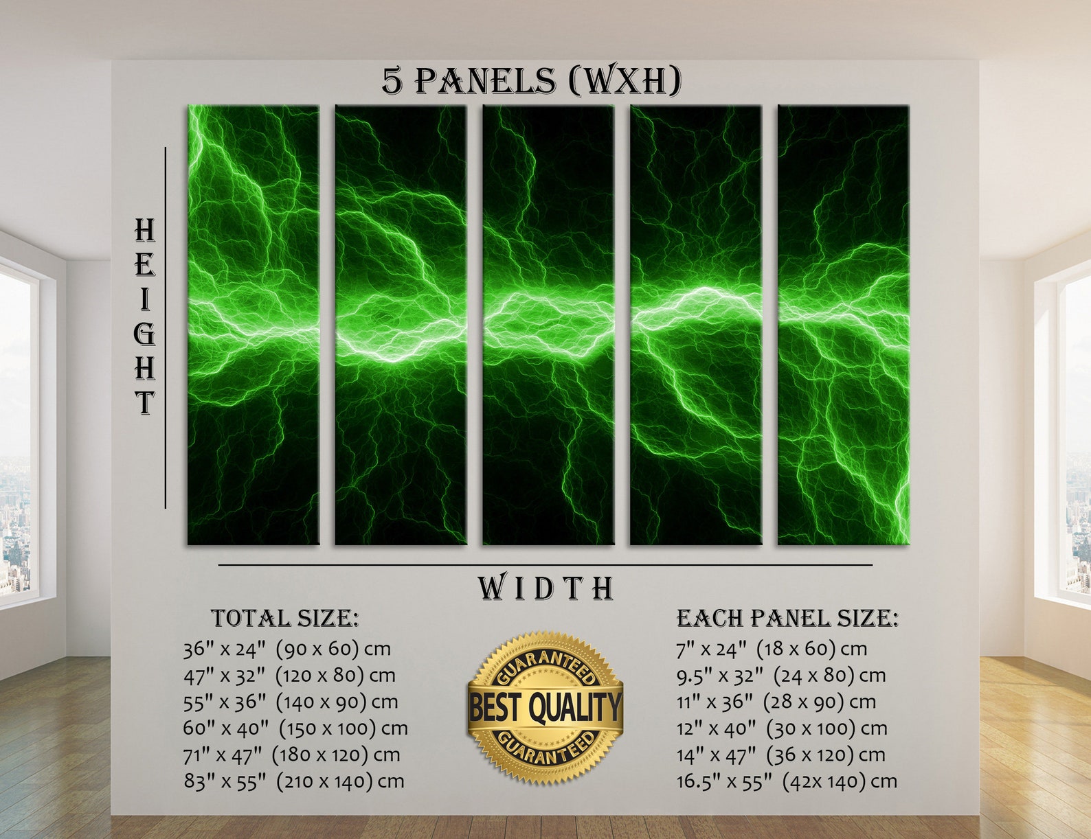 Green Lightning Wall Art, Lightning Abstract Canvas Print, Modern Wall ...