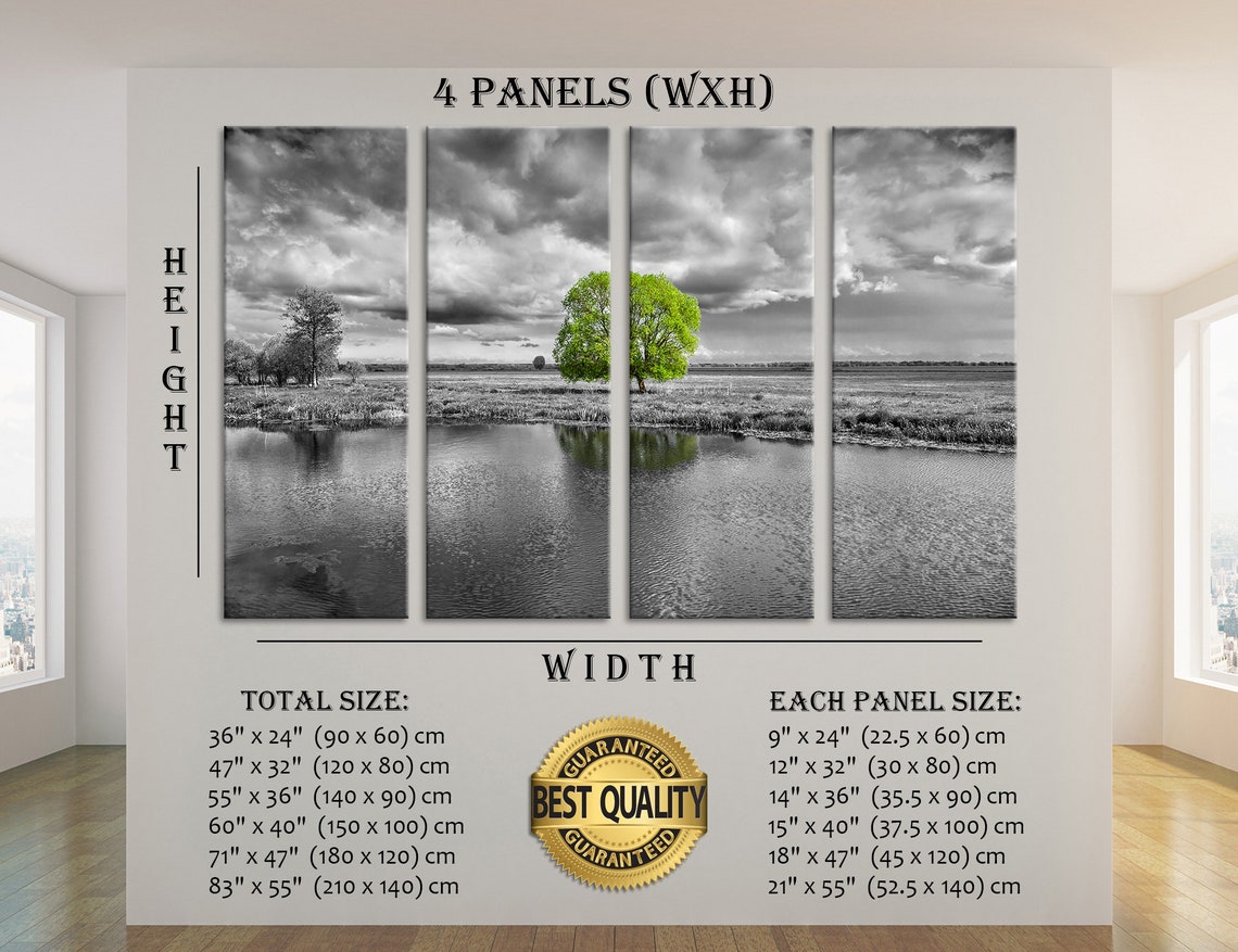 Green Tree Wall Art Black and White Landscape Wall Decor Black | Etsy