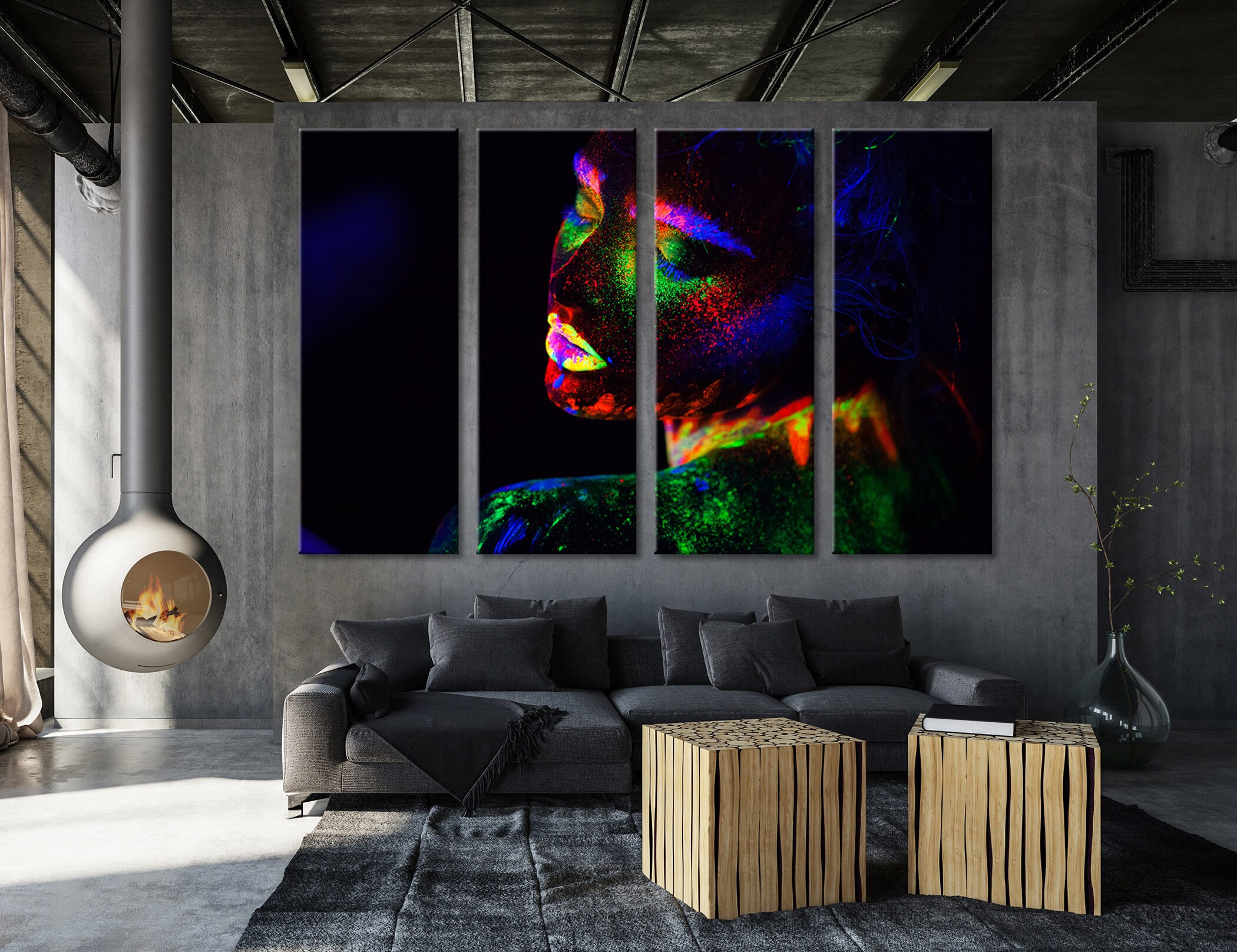 Beautiful Woman in Neon Light Canvas Art Design of Girl With | Etsy