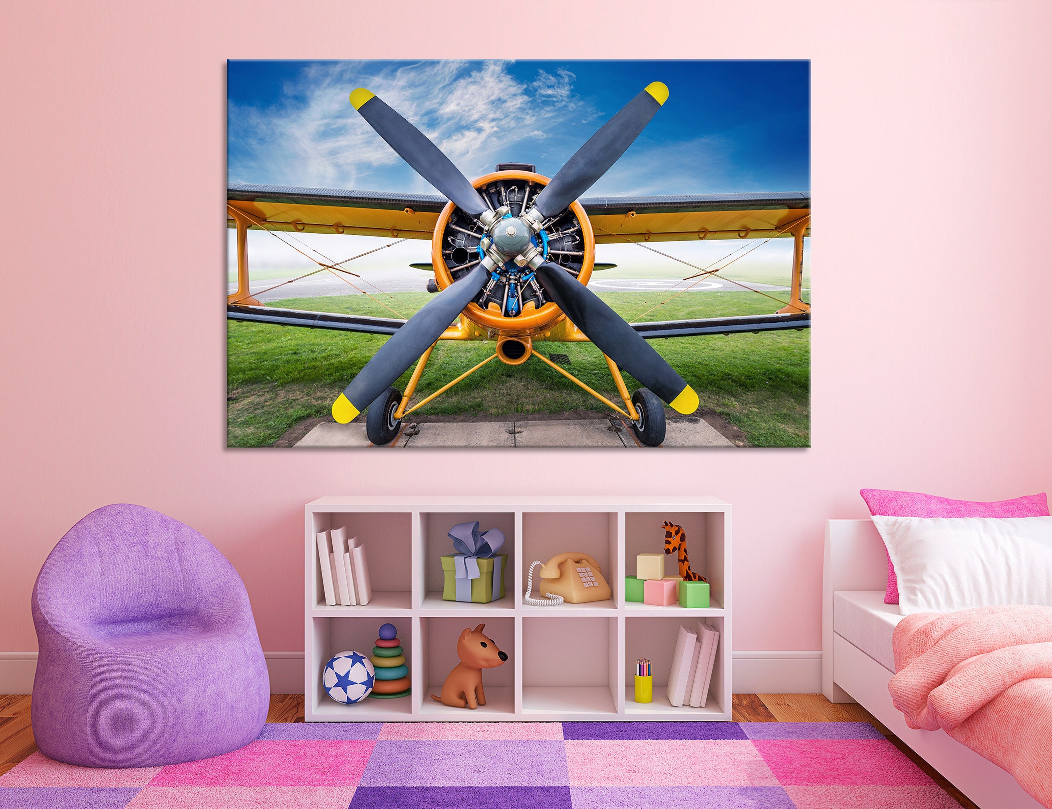 Front View of an Historic Biplane Wall Art Biplane Artwork Aircraft ...