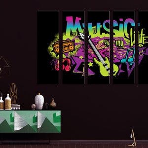 Music is My Life Canvas Music Graffiti Wall Art Gift for the Musician ...