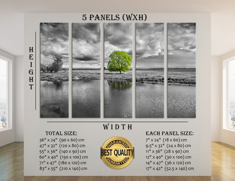 Green Tree Wall Art Black and White Landscape Wall Decor Black | Etsy