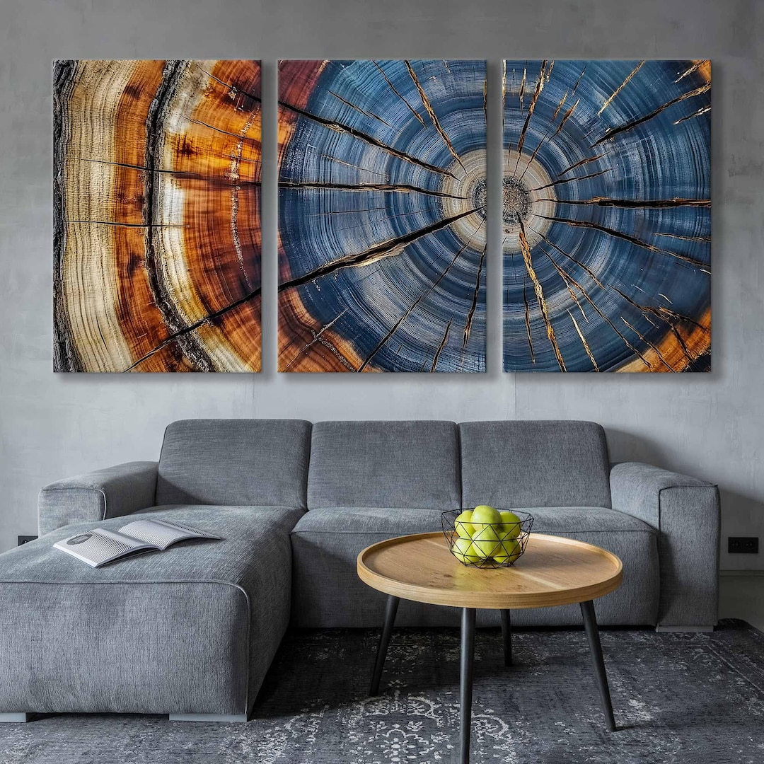 Triptych Tree Rings Canvas Art - Popular Now Natural Wall Art - Oak ...
