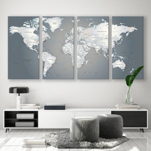 Detailed World Map Wall Art, Detailed Map of the World, Pin Your Travel ...