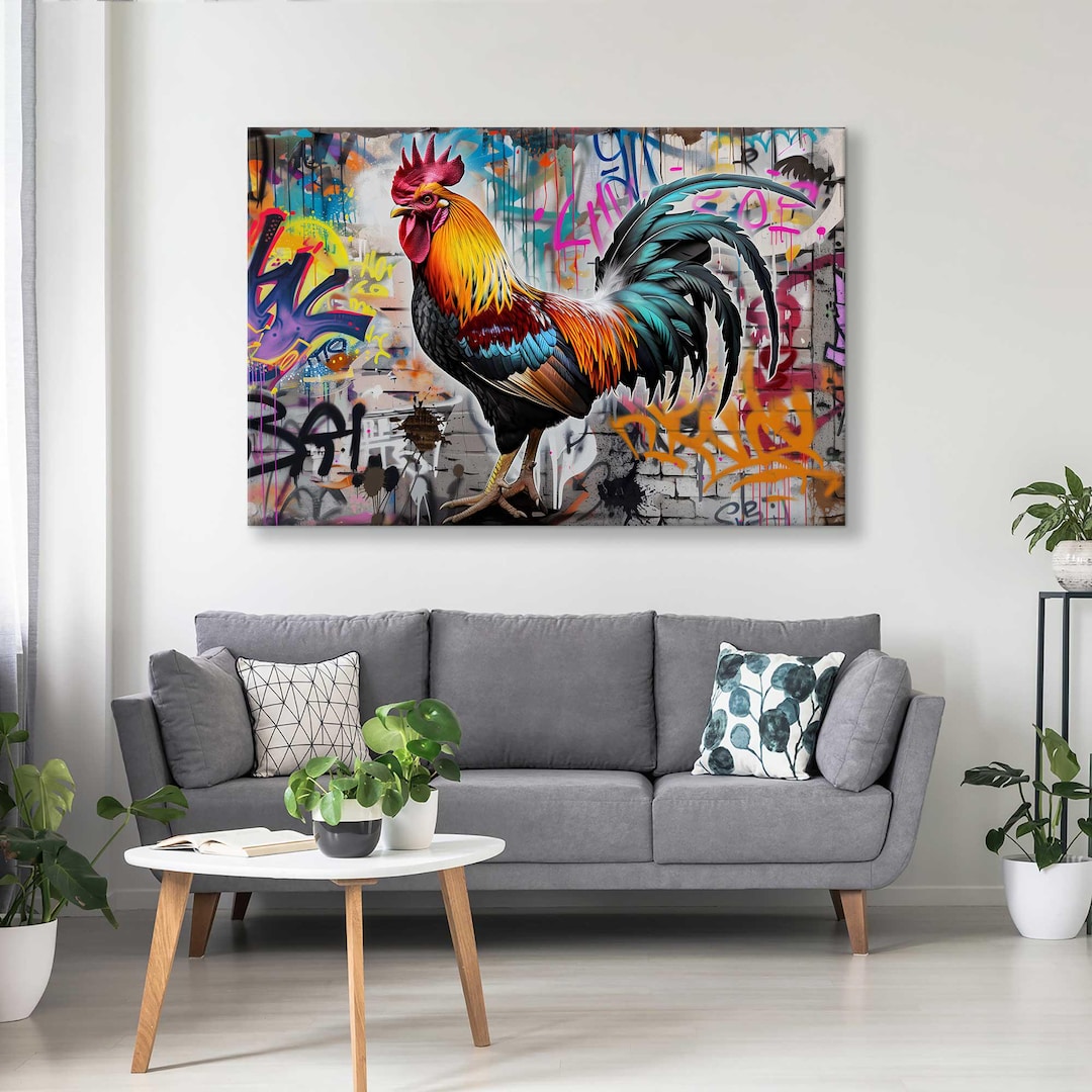 Graffiti Rooster Canvas Print, Street Art Painting, Wall Hangings ...