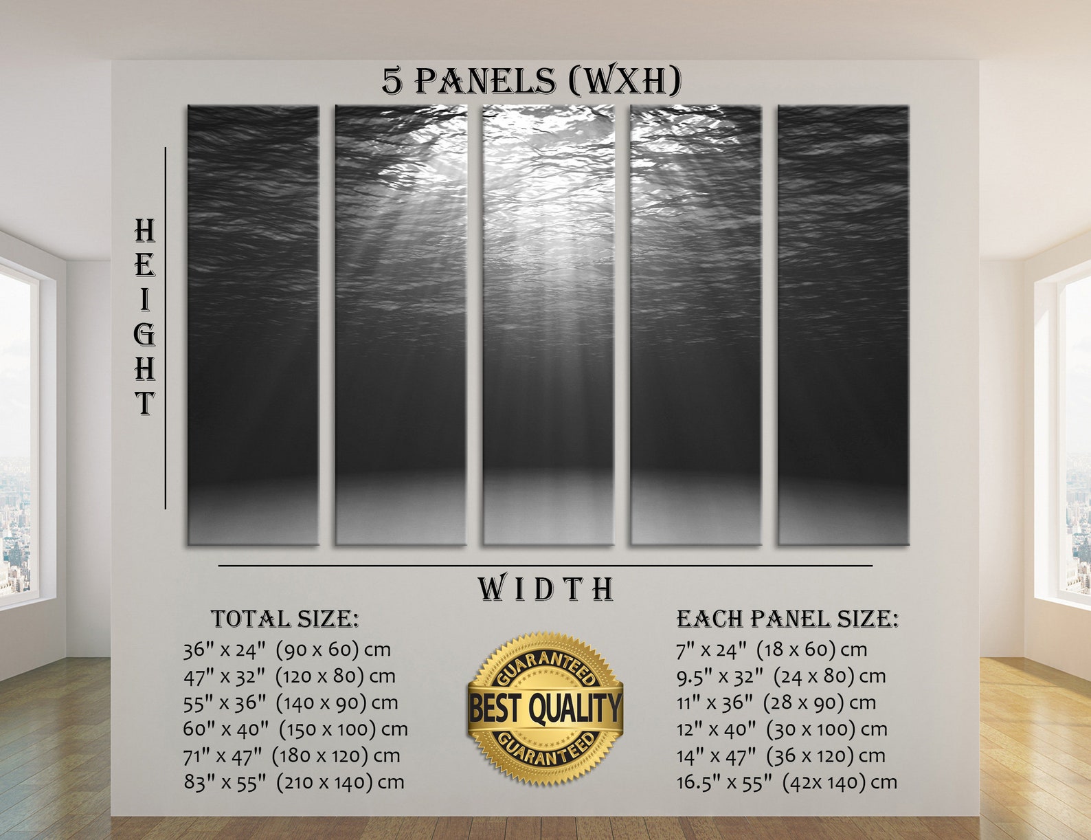 B&W Sun Rays Under Water Canvas Set Underwater Canvas Print - Etsy