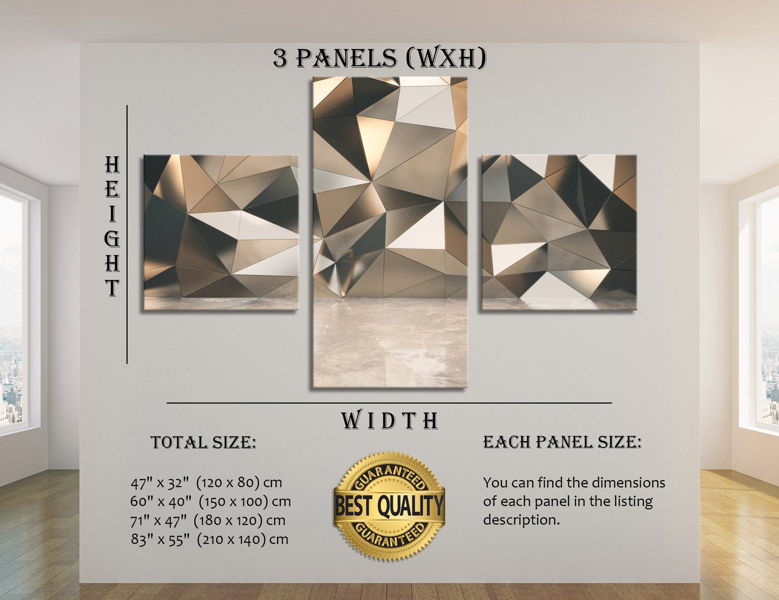 3D Wall Art Diamond Style for Living Room Large Wall Art Extra Large ...