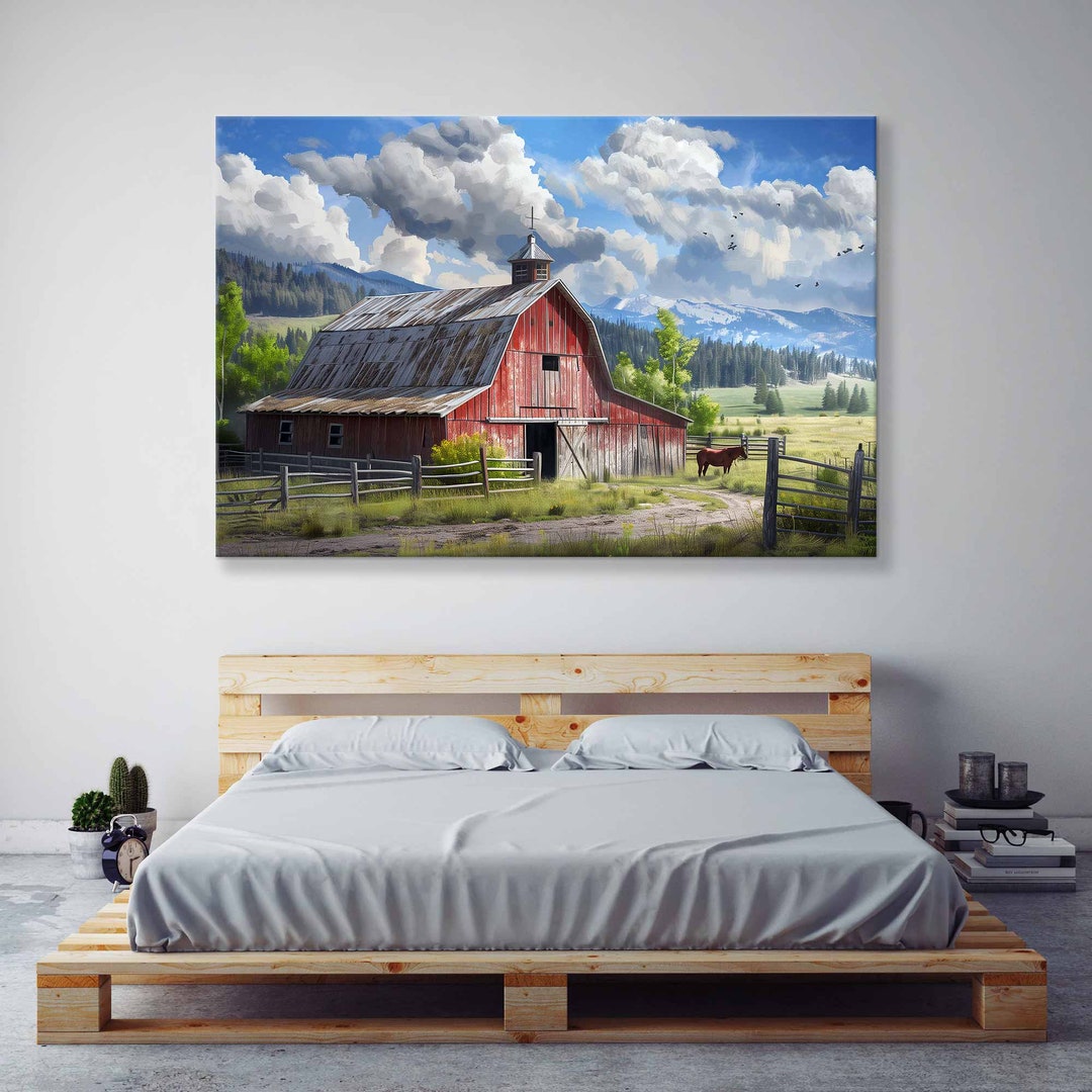 Rustic Farmhouse Canvas Print - Reproduction of Old Barn Painting ...
