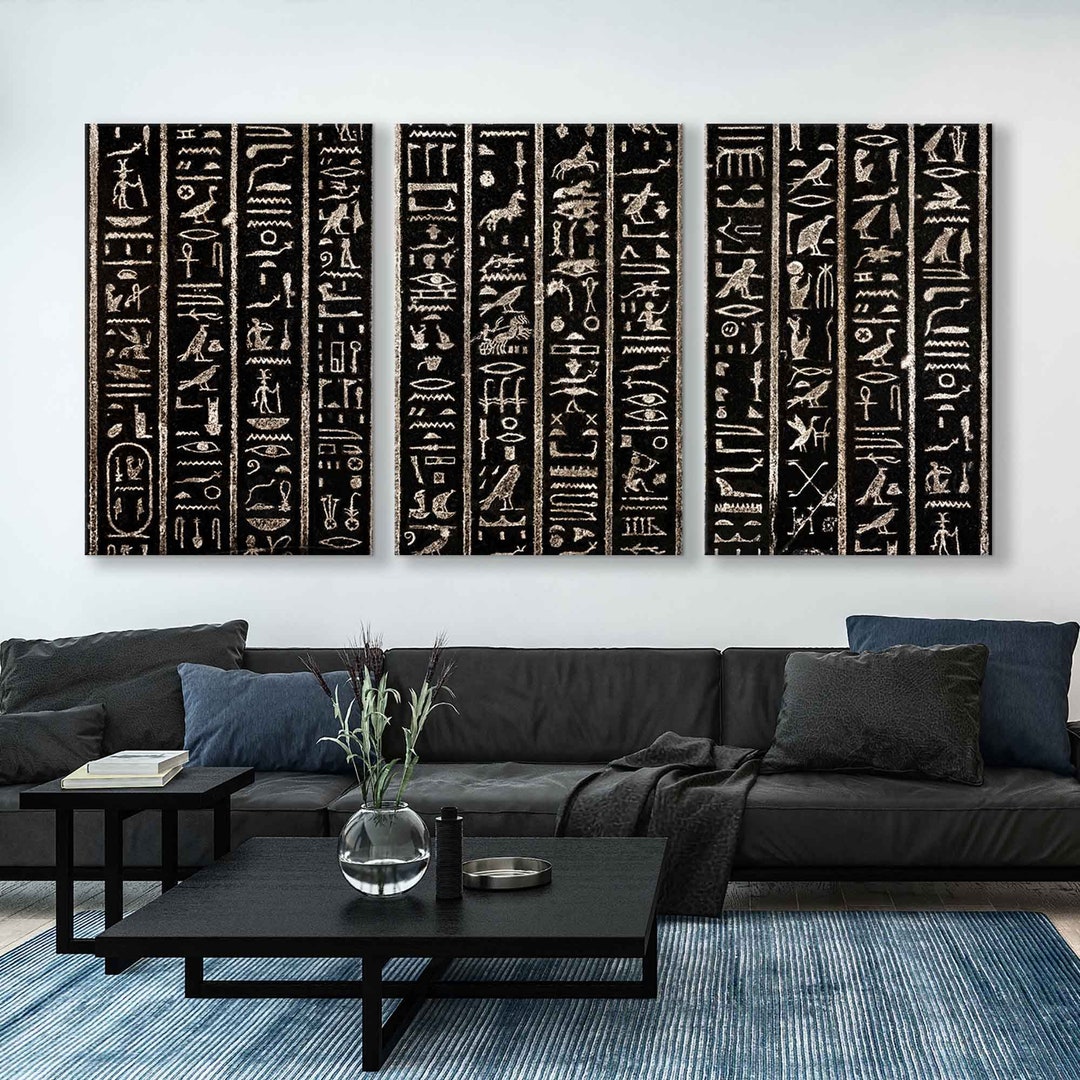 Ancient Panoramic Egyptian Hieroglyphs Canvas Print Set - Huge Piece of ...
