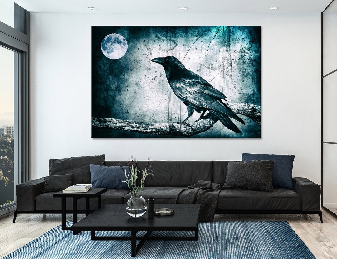 Black Raven, Full Moon, Gothic Art, Canvas Print - Etsy