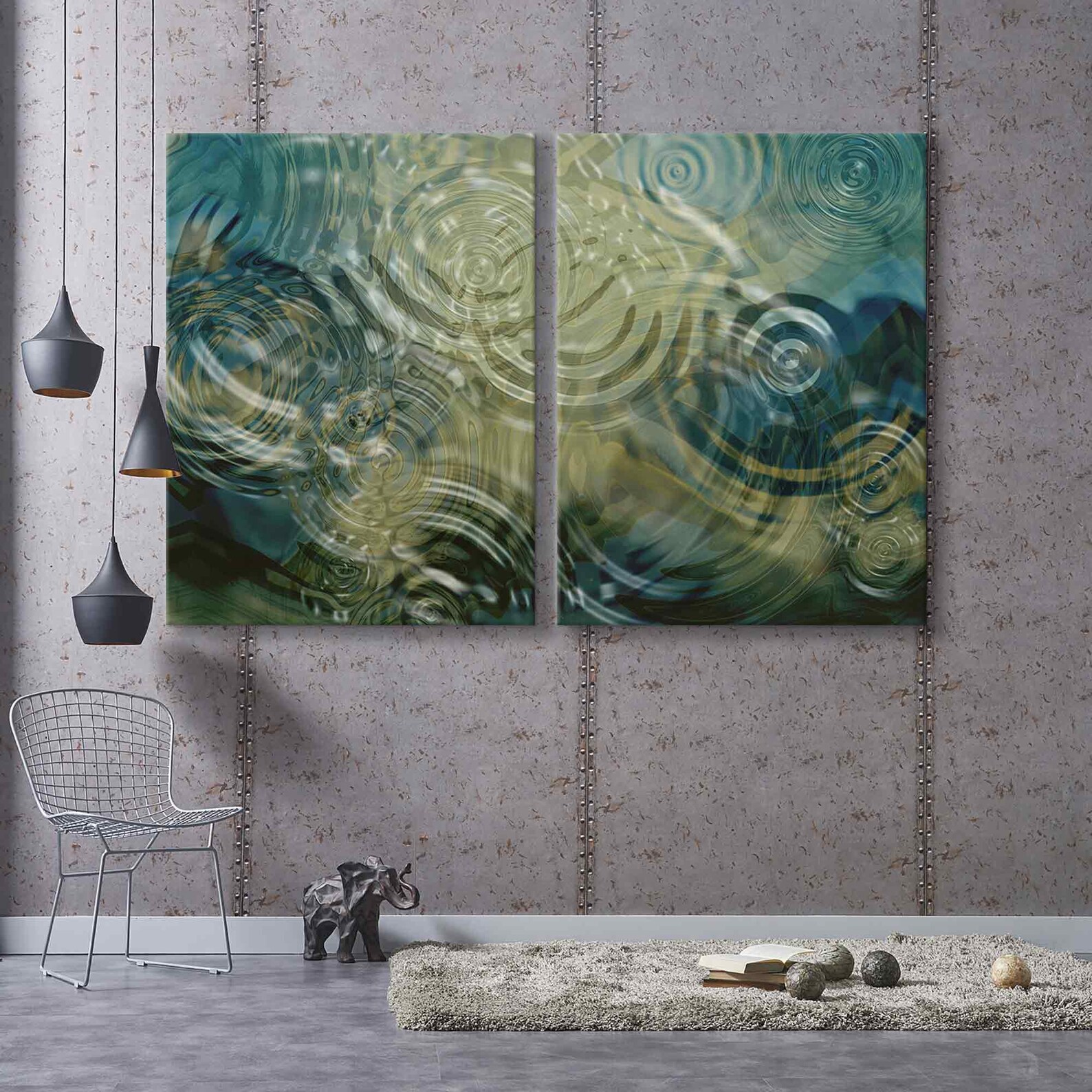 Circles on the Water Wall Art - Abstract Canvas Print Set - Modern ...