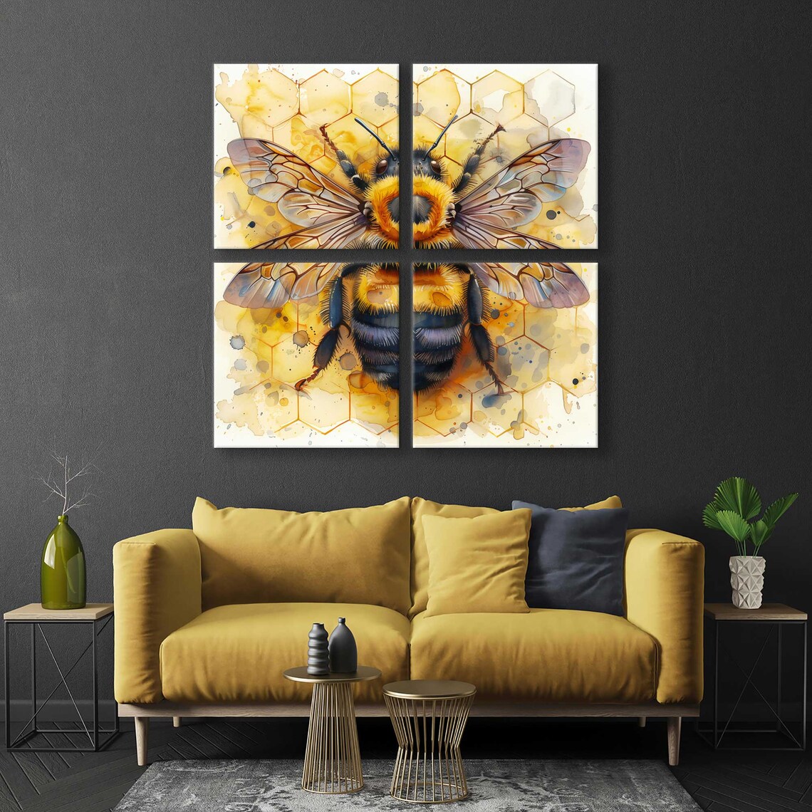 Watercolor Bee Printed Wall Art, Honey Bee Print, Honeycomb Bumblebee ...