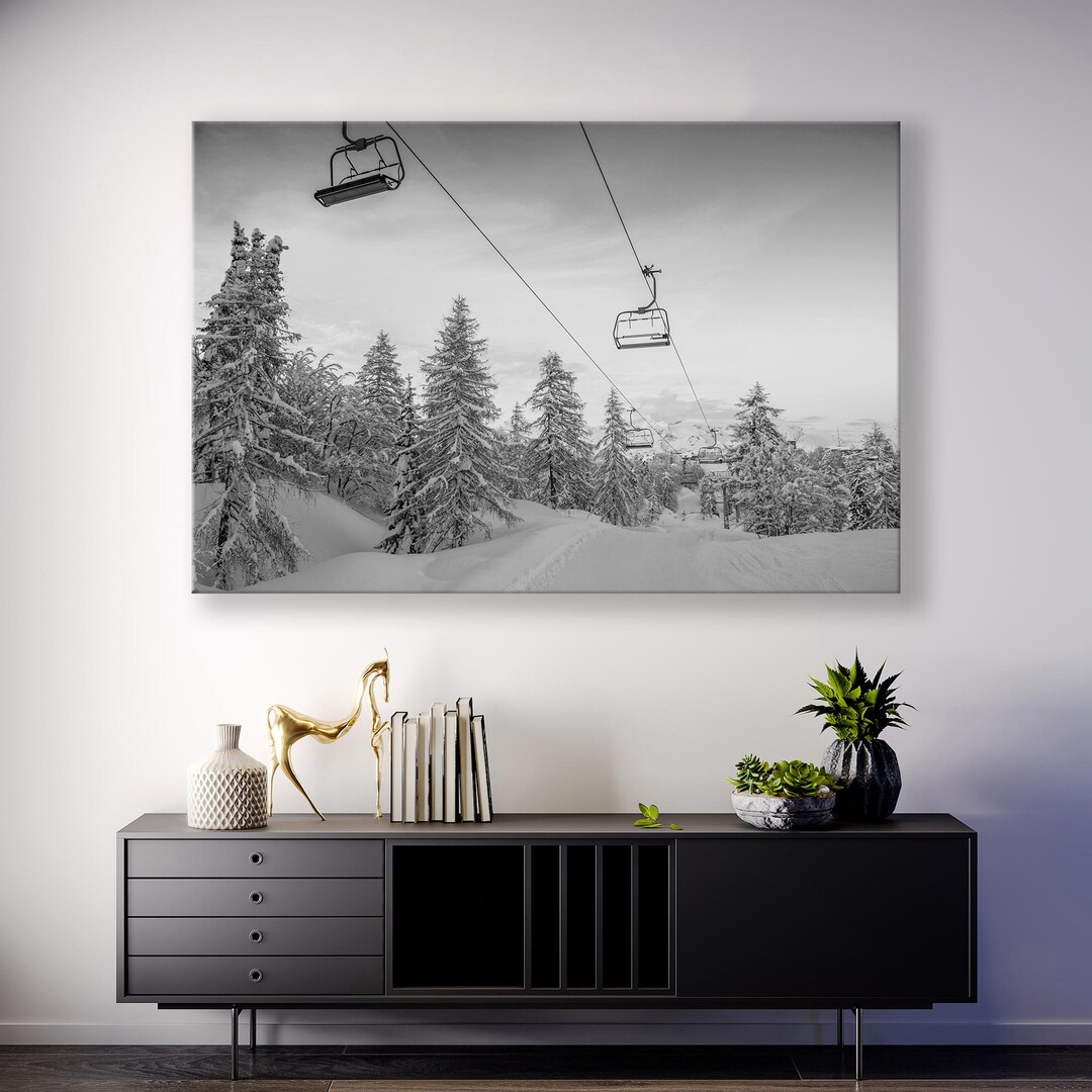 Snowy Mountains Landscape, Ski Lift Wall Art, Сhalet Wall Decor ...