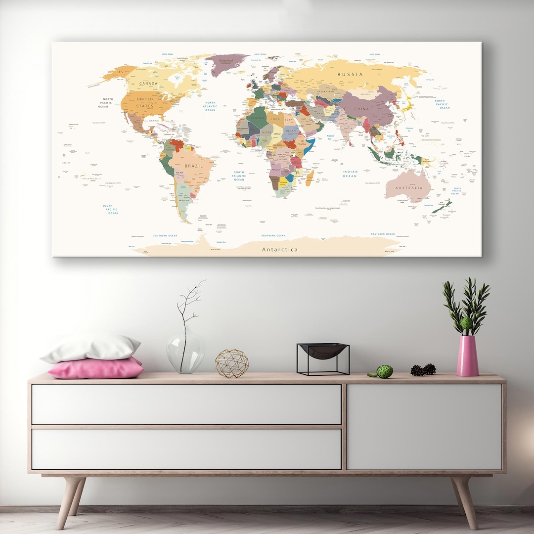 Modern World Map Wall Art - White Edition - Etsy