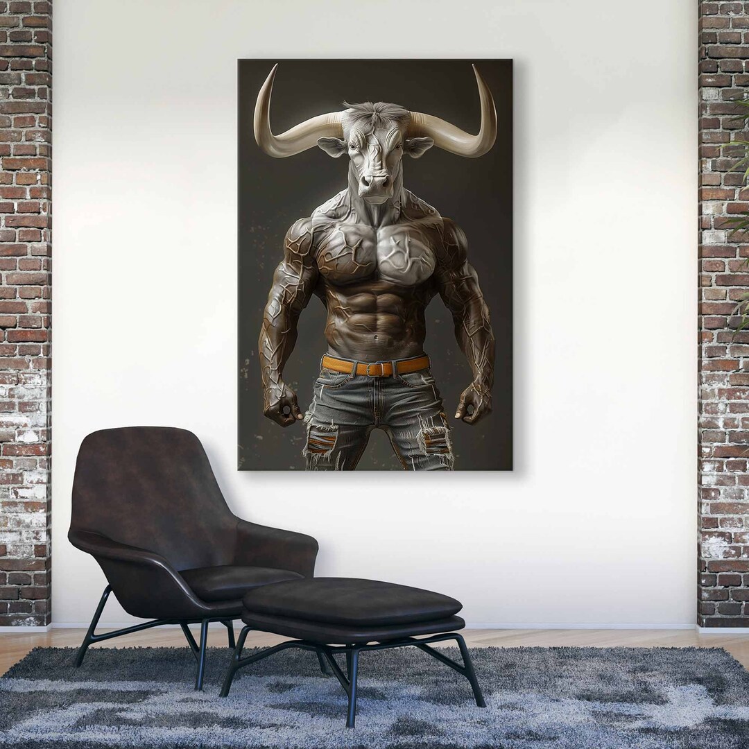 Bull-man Canvas Print, Buffalo Wall Art, Artistic Poster, Humanoid Wall ...