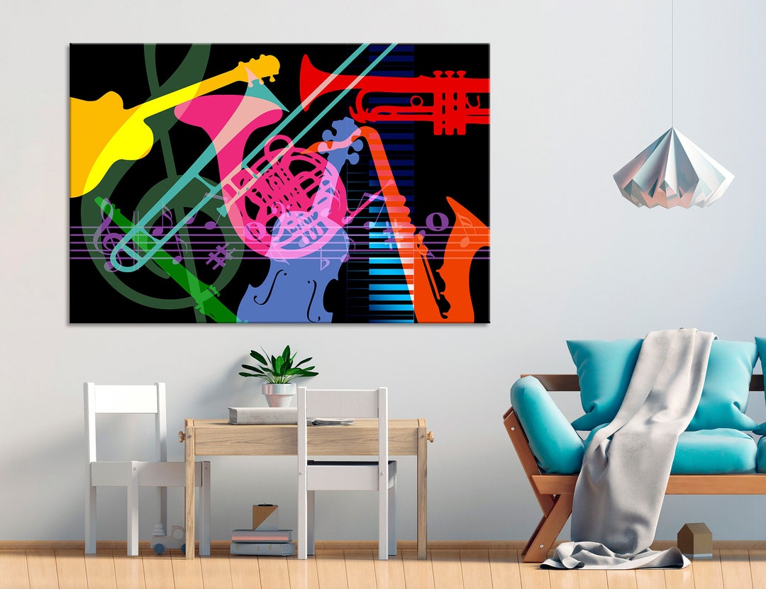 Jazz Instruments Canvas Print, Musical Instruments Wall Decor ...