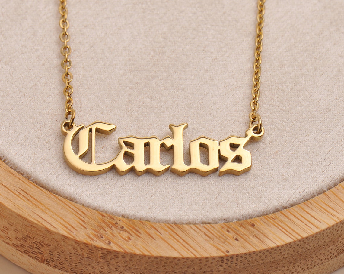 Carlos Custom Old English Font Name Necklace Gothic Name - Etsy