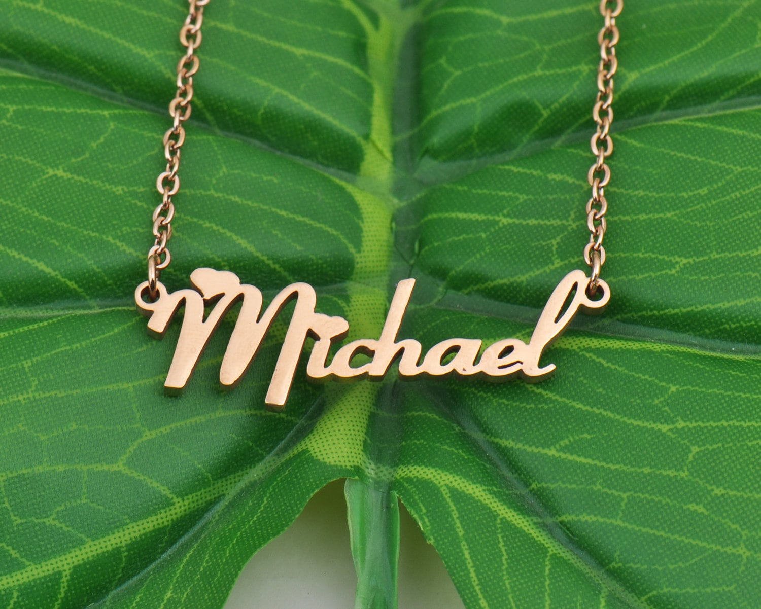 Michael Custom Name Necklace Rose Gold Chain Name Plate | Etsy