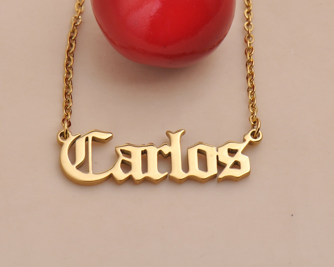 Carlos Custom Old English Font Name Necklace Gothic Name - Etsy