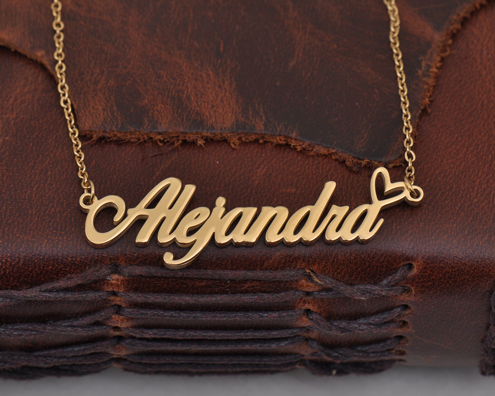 Alejandra Name Necklace With Heart Customized Gold Name - Etsy
