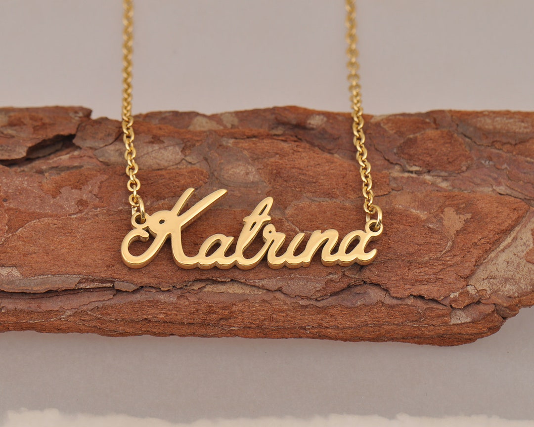 Katrina Name Necklace, Customized Gold Name Plate Necklace, Delicate ...