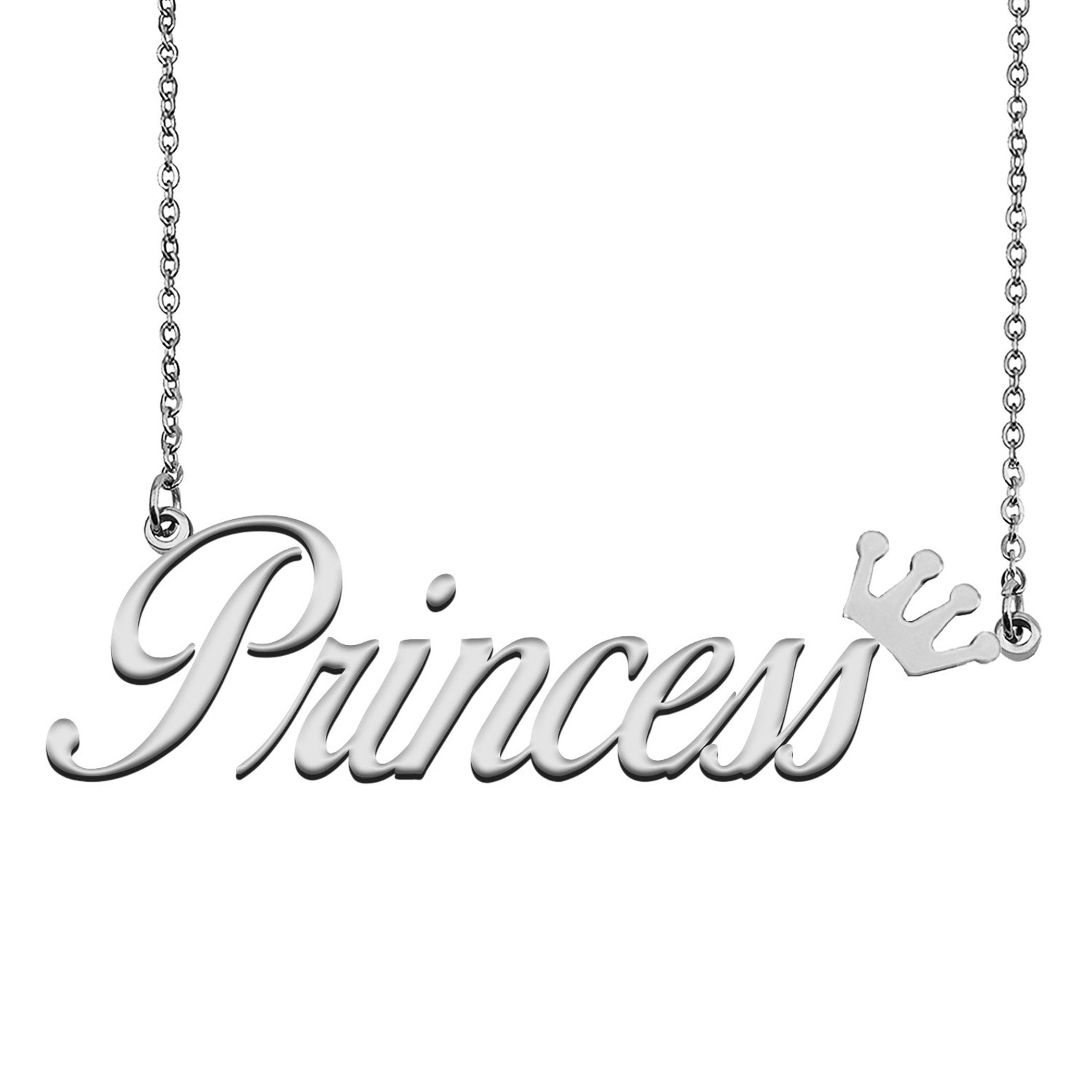 Name Necklace for Princess with Crown Name Necklace Silver | Etsy