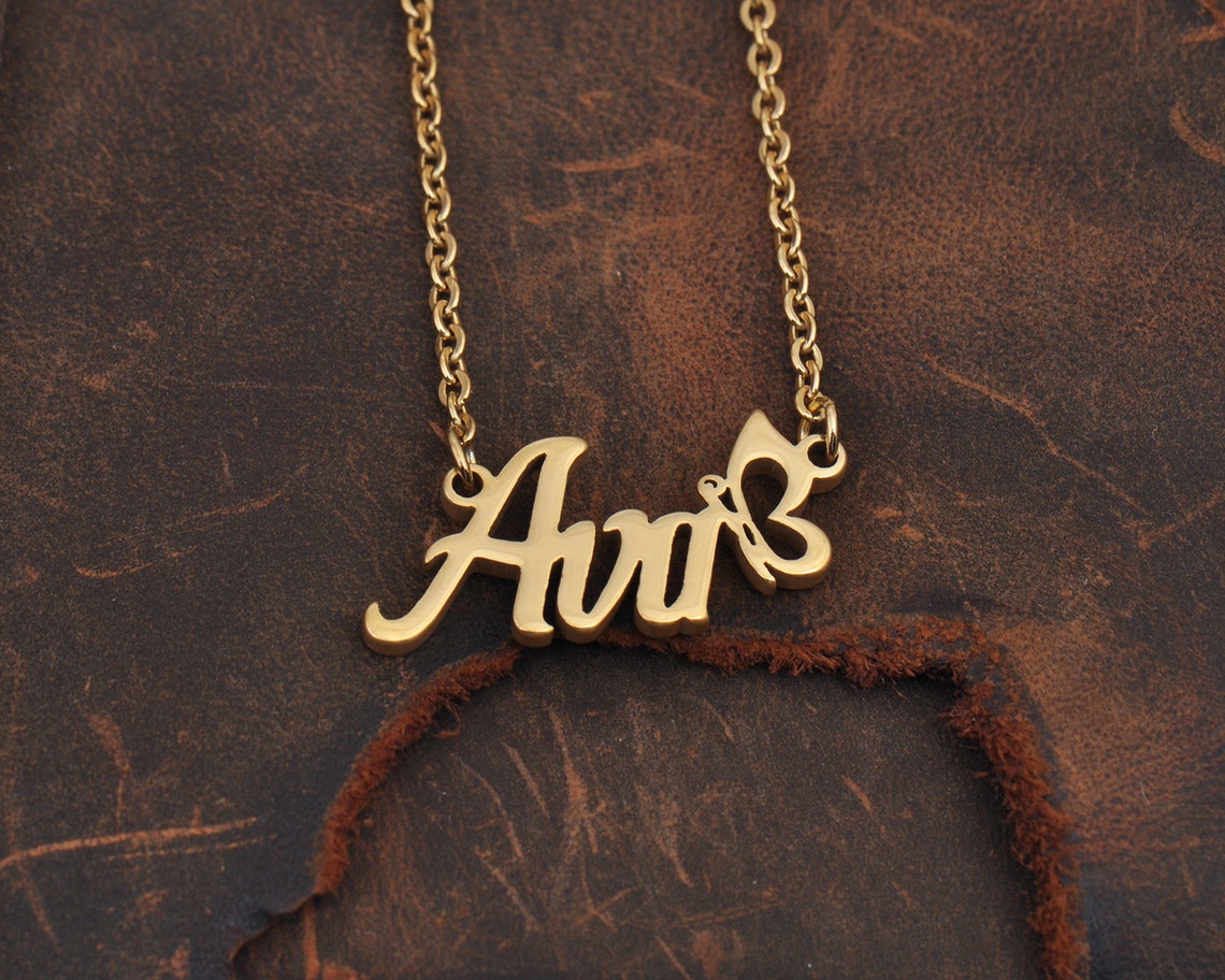 Ava Name Necklace With Butterfly Customized Name Necklace | Etsy
