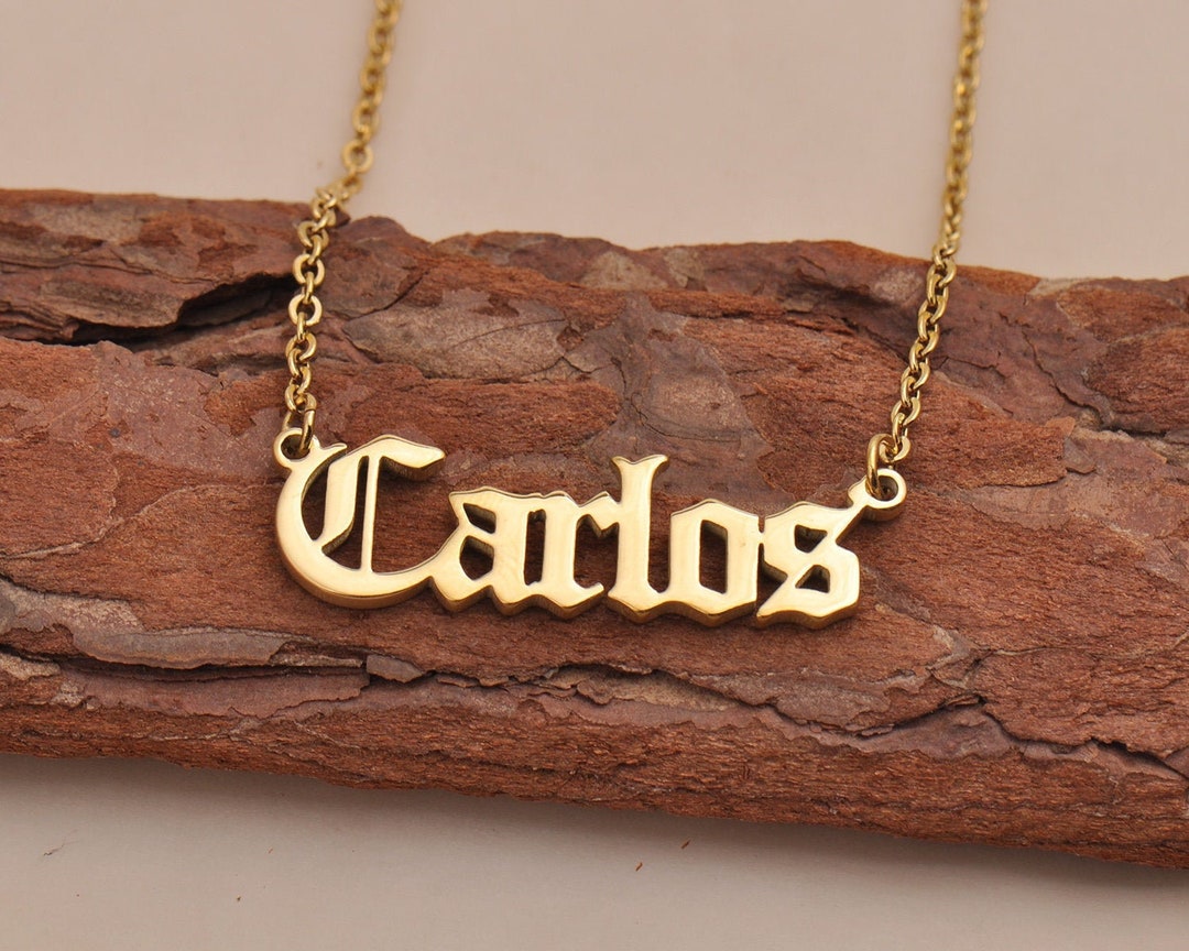 Carlos Custom Old English Font Name Necklace, Gothic Name Necklace ...