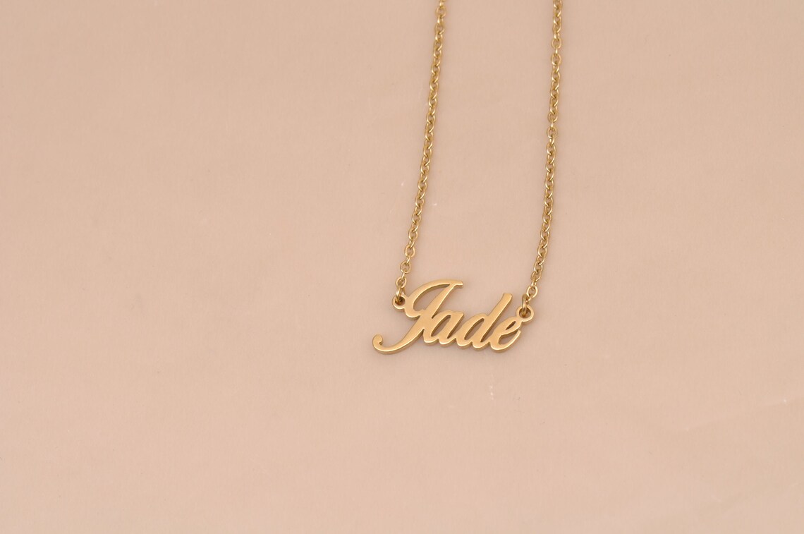 Jade Personalized Gold Tag Name Necklace Necklace With Jade - Etsy