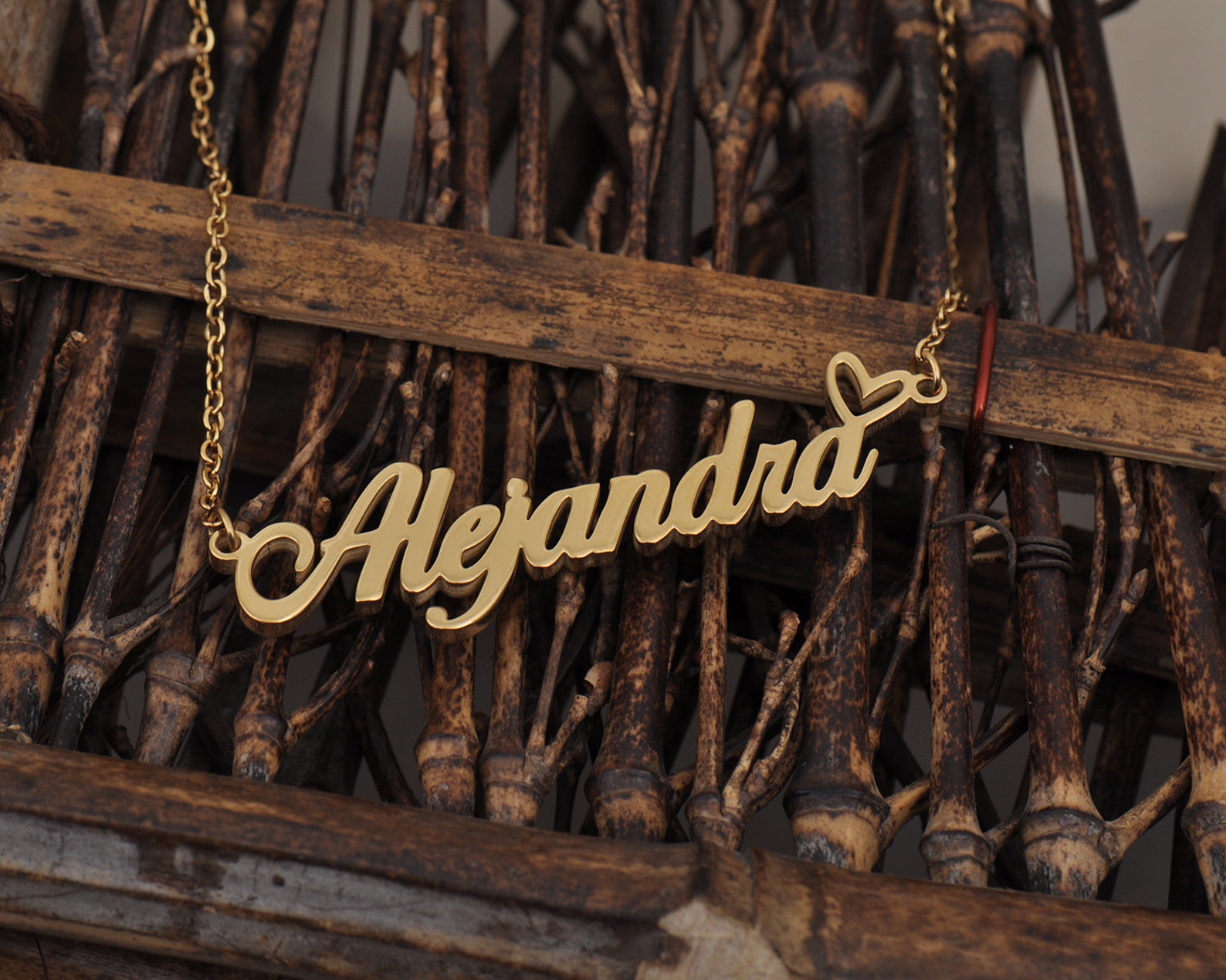 Alejandra Name Necklace With Heart Customized Gold Name - Etsy